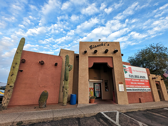 Desert meets dough at Bianchi's, where the adobe-style building houses some of Tucson's most authentic New York-style pizza.