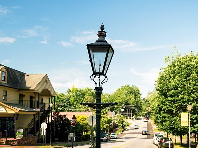 Dahlonega's charming streetscape feels like stepping back in time. Those gas lamps aren't just for show&mdash;they're setting the mood!