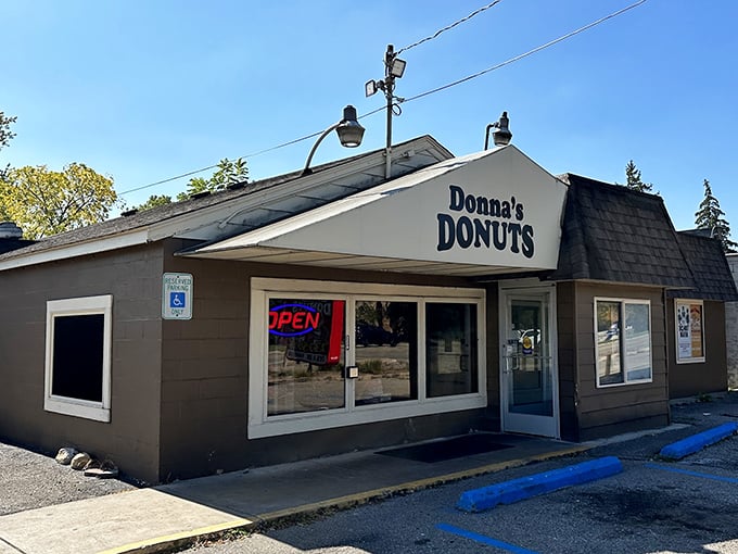 Donna's Donuts may look unassuming from the outside, but inside this humble brown building, donut dreams come true 24/7.
