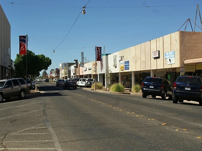 El Centro's main street showcases practical small-town charm with locally-owned businesses. Desert living where Social Security checks go the extra mile.