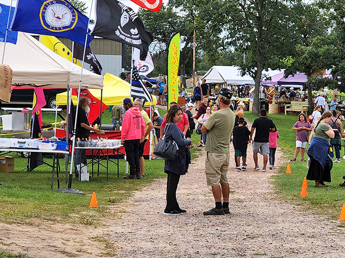 Colorful flags and bustling crowds signal serious treasure hunting is underway at this beloved Wisconsin flea market destination.