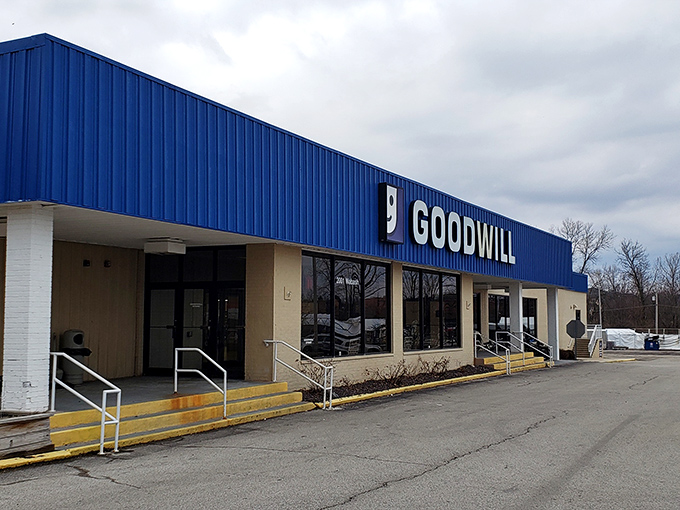 Goodwill's bright blue exterior is like a beacon for bargain hunters. This Springfield location promises treasures galore!