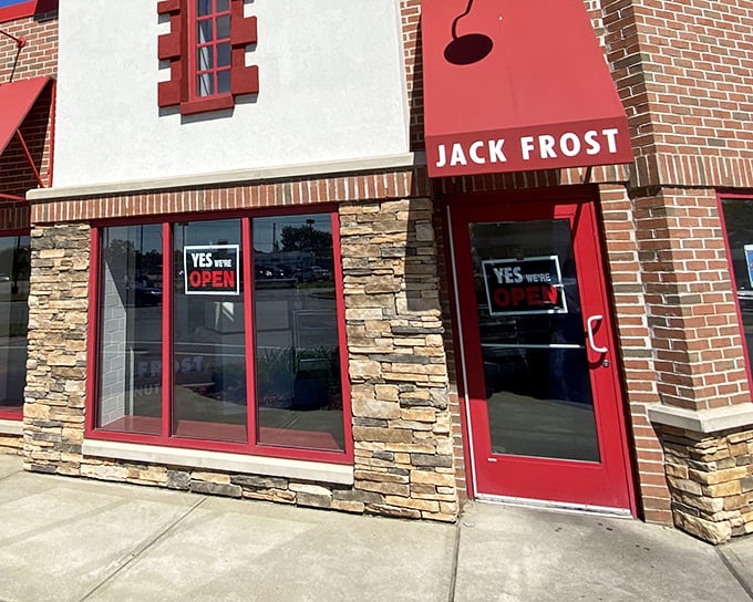 Jack Frost's welcoming red door is like a portal to donut nirvana. Your diet doesn't stand a chance!