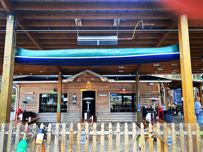 Rustic wooden charm at Low Country Fish Camp. Where fishing tales and hush puppies are served in equal measure.