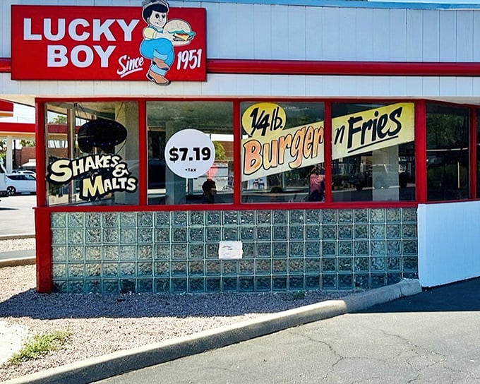 Lucky Boy's vintage storefront screams "American classic" &ndash; where milkshakes still require muscle and burgers come with a side of nostalgia.