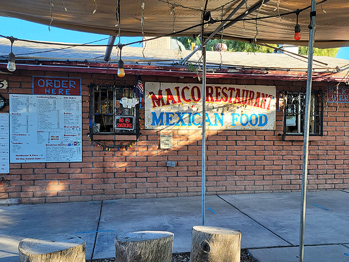 Maico's rustic brick exterior and simple ordering window promise authenticity without pretense. The best food memories often start in places like this!