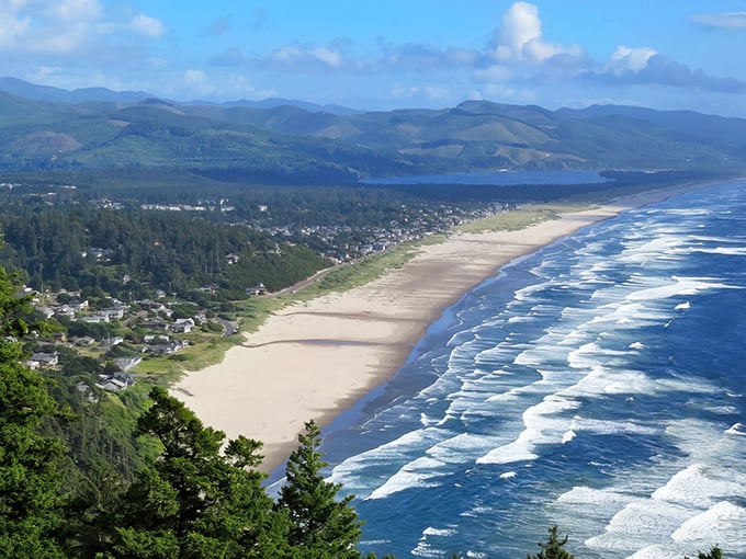Manzanita: The Oregon coast's best-kept secret reveals itself from above &ndash; a perfect crescent beach nestled between mountain and sea.