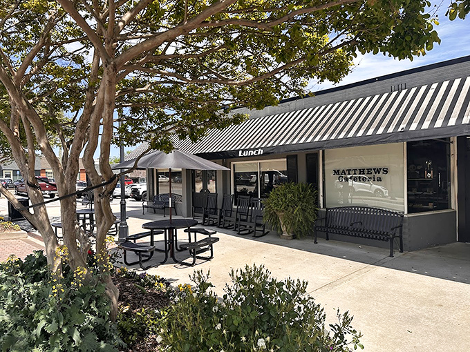 Matthews Cafeteria's charming exterior hides Tucker's best-kept breakfast secret. Those rocking chairs aren't just for show&mdash;they're for the food coma afterward.