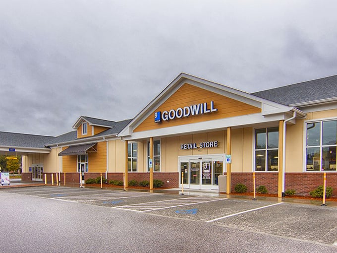 Goodwill's cheerful yellow exterior brightens even cloudy shopping days. Inside awaits a department store of second chances.