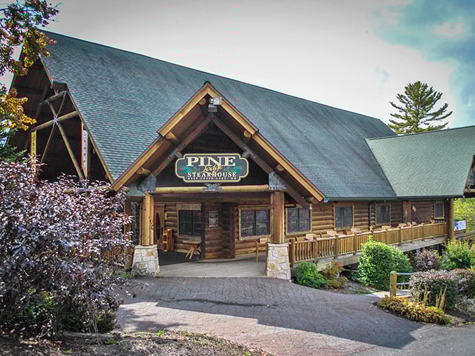 Log cabin paradise! This mountain steakhouse looks like it was plucked straight from a Hallmark Christmas movie.