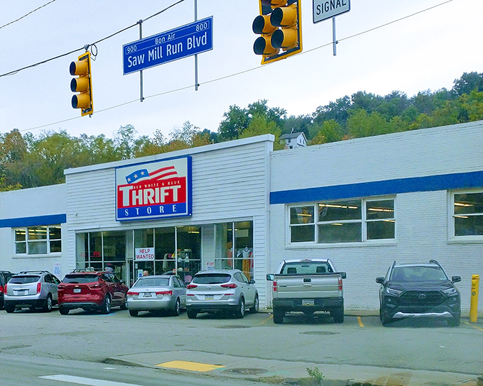 Red, white, blue, and packed with bargains! This Pittsburgh thrift giant on Saw Mill Run Boulevard never disappoints.