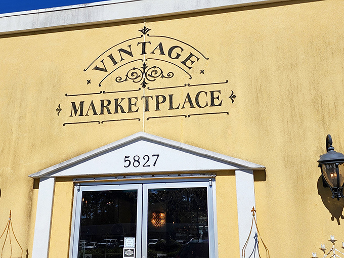 Vintage Marketplace: That golden exterior promises the kind of curated charm that makes antique hunting feel like treasure seeking.