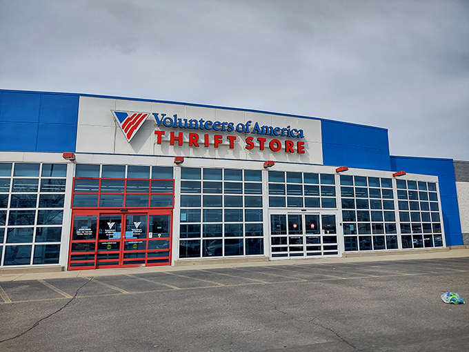 Volunteers of America's bold blue facade stands like a beacon for bargain hunters. The thrift equivalent of Willy Wonka's factory!