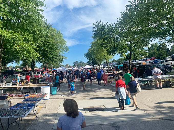 The ultimate weekend crowd-pleaser! Shoppers navigate this tree-lined market where yesterday's treasures become tomorrow's conversation pieces.