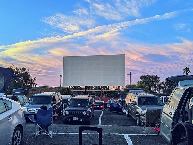 Blue skies and big screens&mdash;Solano Drive-In's daytime calm before the evening's cinematic storm.