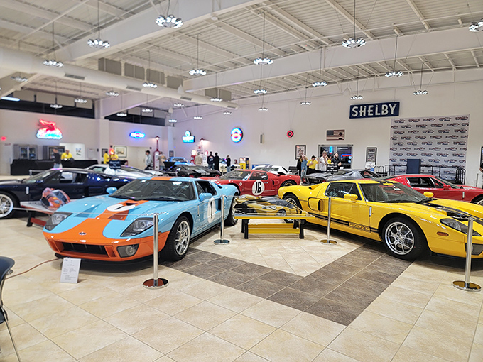 Ford vs. Chevy vs. Mopar - the eternal debate plays out in living color at the American Muscle Car Museum's immaculate display floor.