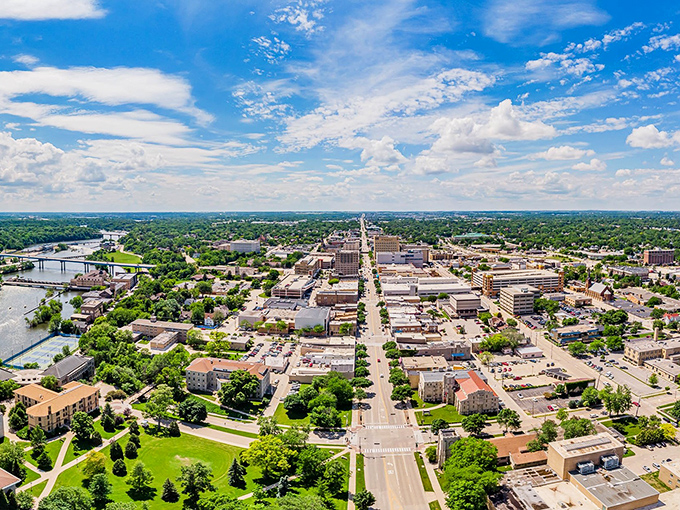From above, Appleton spreads out like a perfectly planned neighborhood where Andy Griffith would feel right at home.