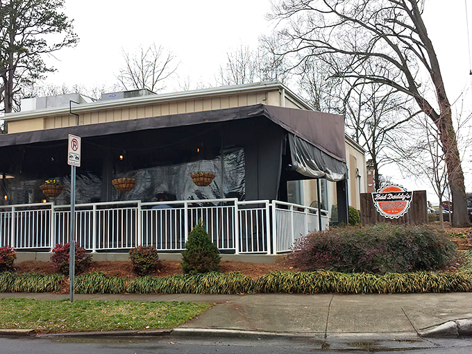 Winter at Bad Daddy's doesn't stop the burger magic. Those black awnings have sheltered countless happy food moments.
