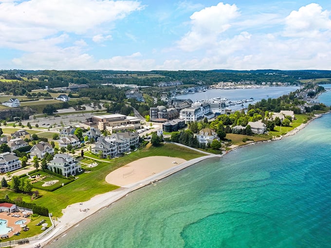 The pristine harbor invites boats of all sizes to drop anchor and stay awhile in this Little Traverse Bay paradise.