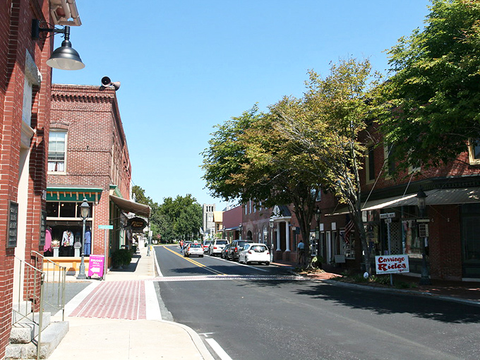 Brick sidewalks and friendly benches invite you to slow down and savor small-town life at its most 