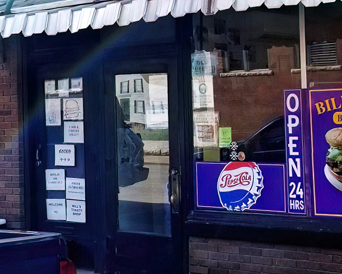 That Pepsi sign in the window is like a time machine to when burgers were simple, honest, and absolutely perfect.