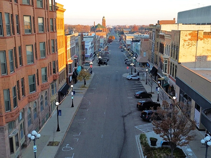 Sunset casts a golden glow on Bloomington's charming downtown vista. The perfect backdrop for an evening stroll after dinner at a local bistro.