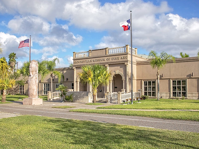 The Brownsville Museum of Fine Arts flaunts both flags, reminding visitors that border culture comes with twice the artistic inspiration.