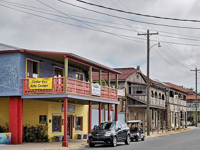 The Cedar Key Arts Center stands proud with its vibrant red railings&mdash;Old Florida charm without the South Beach price tag.
