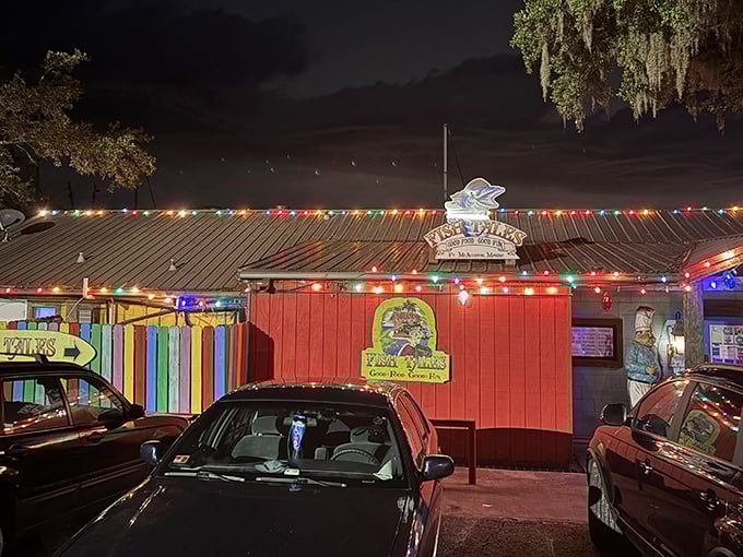 Those twinkling lights aren't just decoration - they're celebrating another perfect evening of fresh Gulf treasures. 