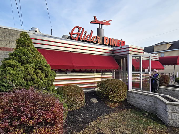 Red awnings and stainless steel siding&mdash;the universal language for "abandon your diet, all ye who enter here." The Glider Diner doesn't just serve food; it serves memories.