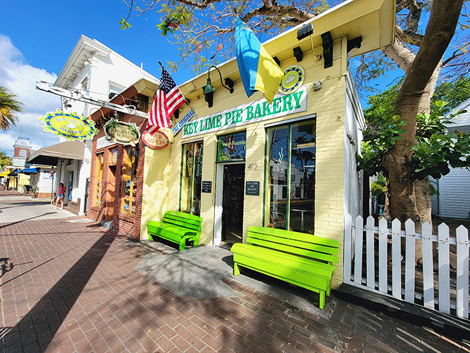 A slice of Key West color with benches as green as the limes inside &ndash; this bakery knows its branding!