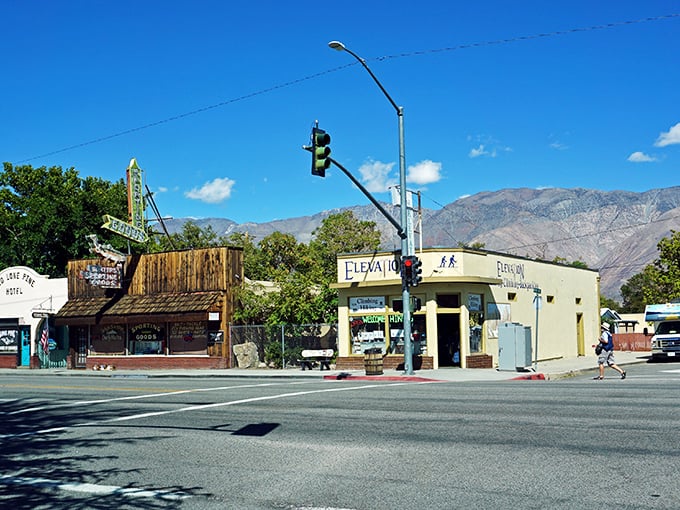 In Lone Pine, pickup trucks and mountain views come standard. The air is so clear you can practically count the rocks on those peaks.