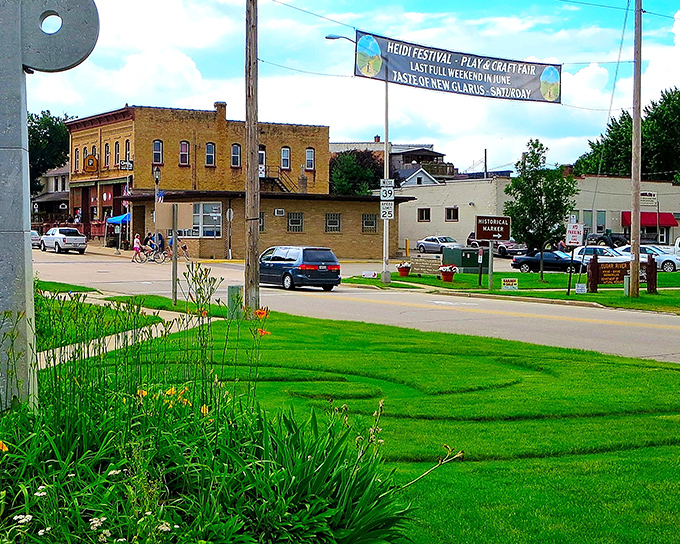 Downtown New Glarus celebrates its Swiss heritage with every colorful storefront and flower box.