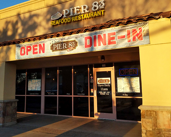 Morning sunshine bathes Pier 83's welcoming facade. This unassuming spot serves up seafood worth setting your GPS for.