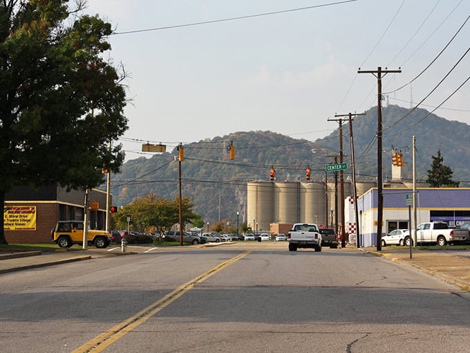 Mountains frame Rockwood's skyline like nature's own welcome sign, promising adventure just beyond the traffic light.
