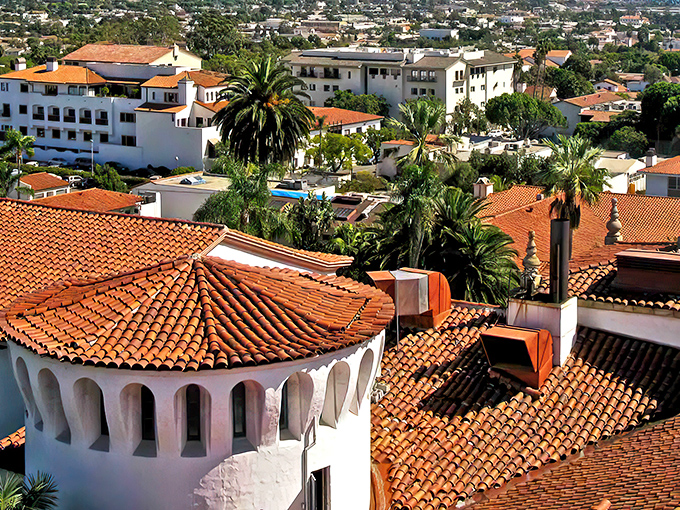 Those terra cotta rooftops of Santa Barbara stretch toward the horizon like a sea of sunset-colored waves.