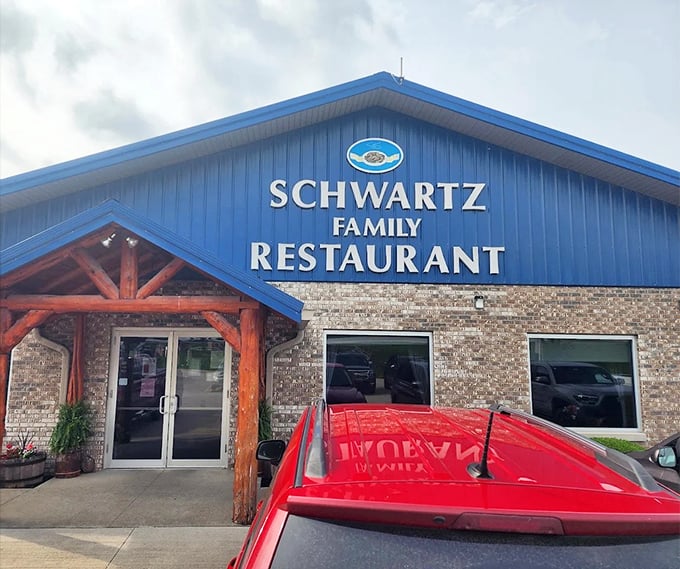 Schwartz Family Restaurant: The blue-topped beacon of Eckerty that's been filling bellies and creating nap enthusiasts for generations. Your diet plan's final destination.