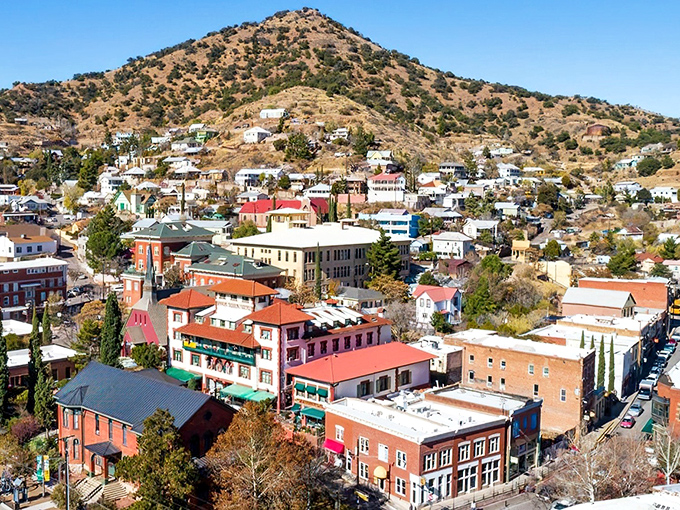 Sierra Vista spreads out beneath the mountains, a patchwork of colorful rooftops nestled against nature's dramatic backdrop.