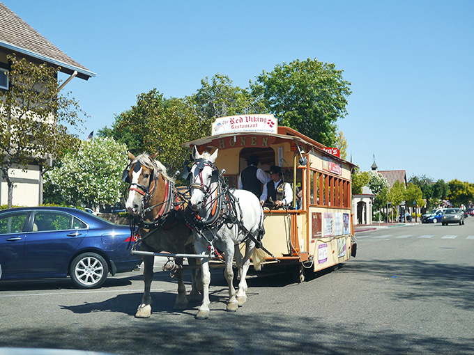 All aboard the time machine! This charming trolley takes you through streets that look more European than Californian.
