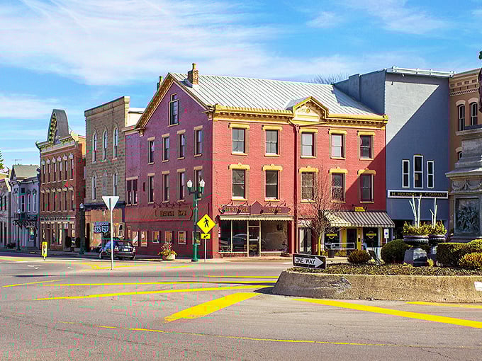 Tree-lined streets frame Urbana's vibrant downtown, where even the buildings dress more colorfully than I do at family gatherings.