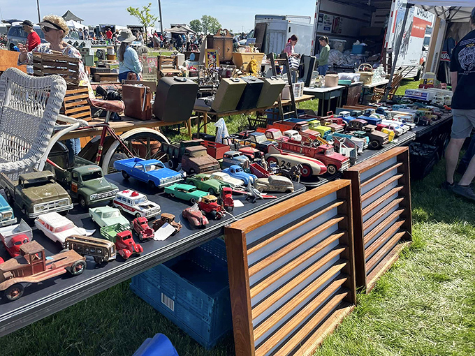 Miniature automotive dreams lined up with military precision&mdash;childhood nostalgia that fits in your pocket but fills your heart.