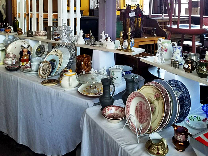 Your grandmother's china cabinet exploded with possibilities. Each transferware plate holds Sunday dinners from another era.