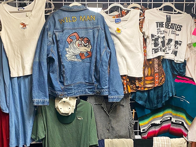 Fashion history on hangers! That "WILD MAN" denim jacket might have stories that would make your high school yearbook photos seem tame by comparison.