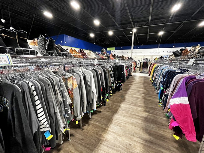 Not your grandmother's clothing racks&mdash;meticulously organized apparel stretches as far as the eye can see, each item waiting for its second act.