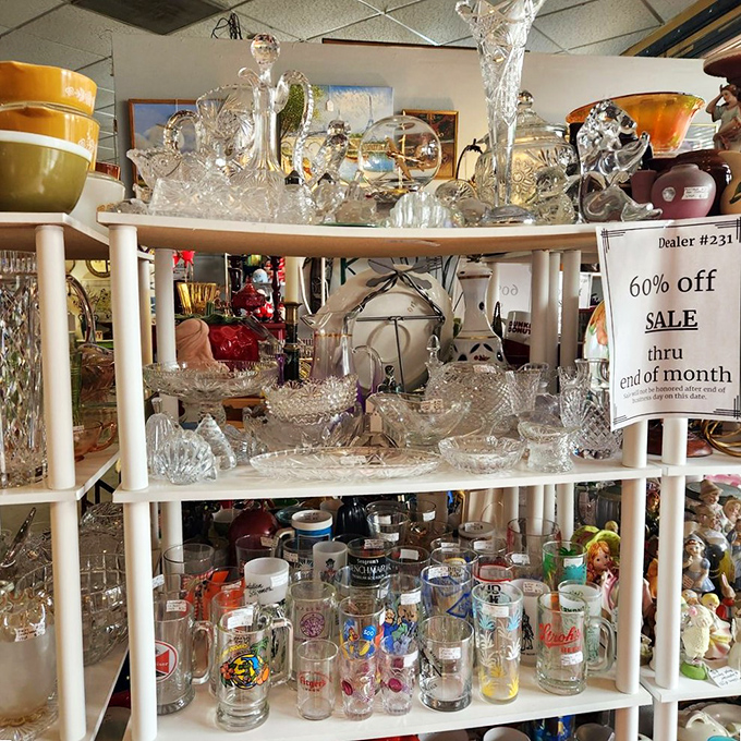 Crystal collections that would make your grandmother weep with joy, all sparkling under perfect display lighting.