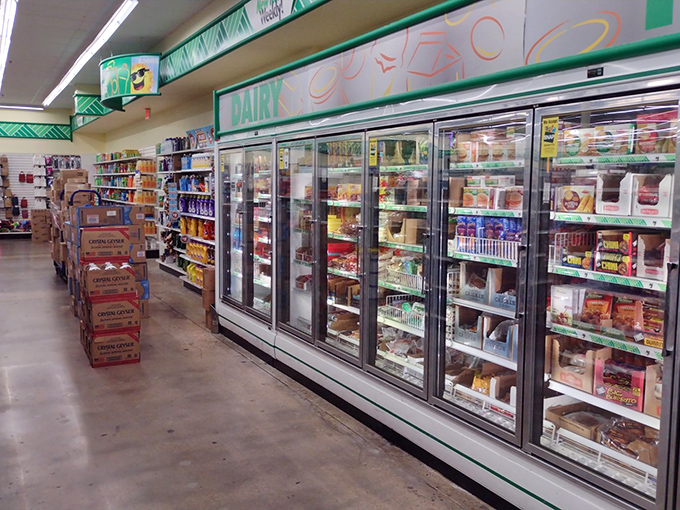 The refrigerated section rivals any grocery store, proving that budget-friendly doesn't mean limited selection in this Dallas gem.