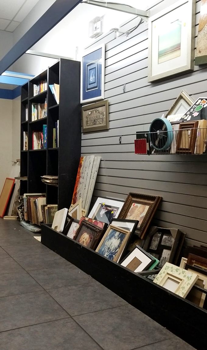 The art section is where interior decorators on a budget hit the jackpot. One person's discarded painting is another's conversation piece.