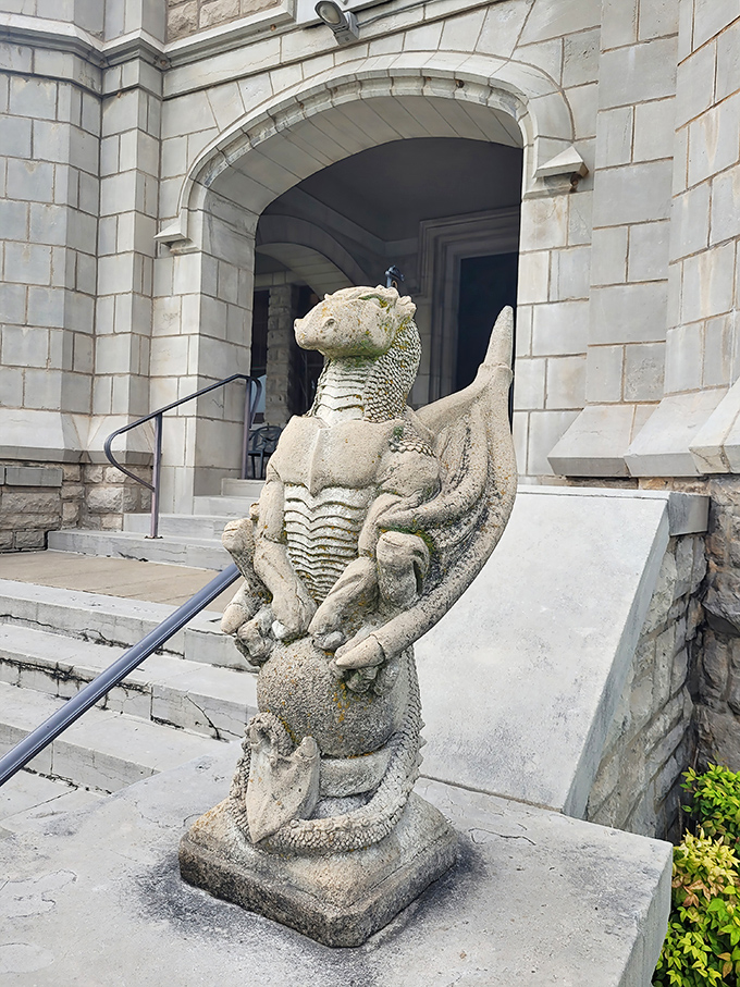 Stone dragons stand sentinel at the entrance, as if to say, "Yes, you're still in Missouri, but prepare for something extraordinary."