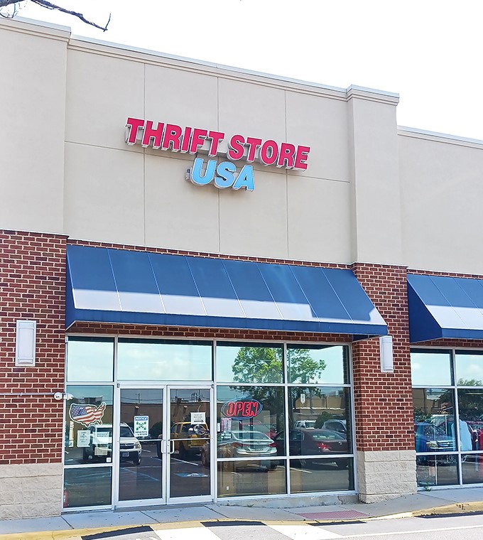 Those blue awnings and red lettering promise adventure. Every entrance is an invitation to the thrill of the hunt.