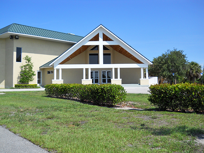 Coastal architecture that says "come as you are." This welcoming structure offers both spiritual sanctuary and respite from the Florida sun.